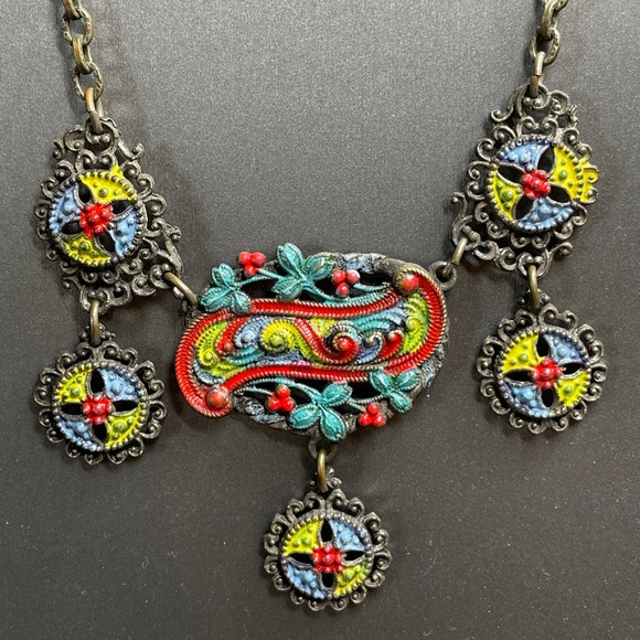 Jewelry | Antique Spanish Enamel Pot Metal 15 Collar Statement Necklace ...